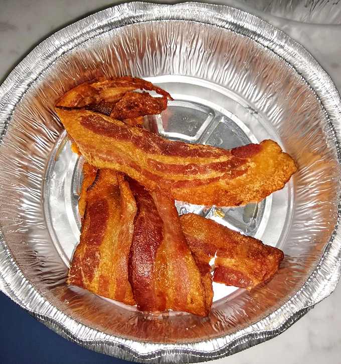 Bacon so perfectly cooked it should have its own Instagram account. This is what breakfast dreams are made of.