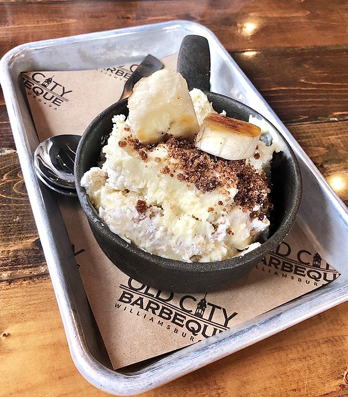 This isn't just banana pudding—it's Southern comfort in a cast iron bowl. The bananas and crumble topping are like the backup singers to pudding's lead vocalist.