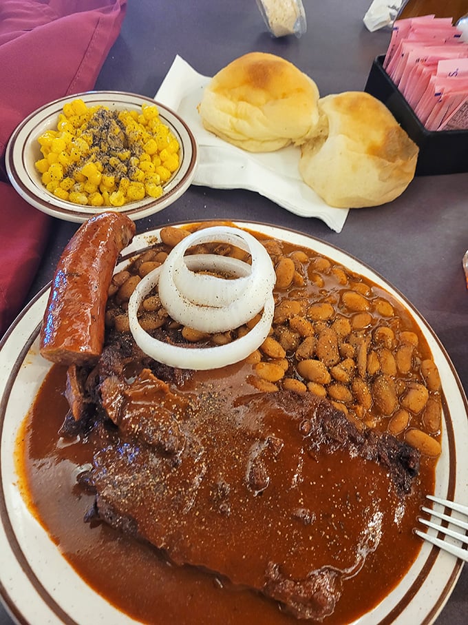 Barbecue that doesn't just sit on the plate &ndash; it performs. Those beans cuddling up to that sauce-draped beef know they're in good company.