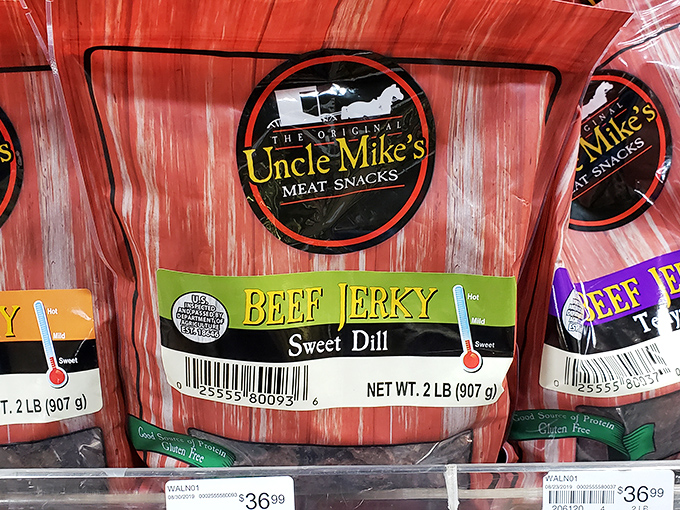 Uncle Mike's Sweet Dill Beef Jerky&mdash;the road trip companion that never asks "are we there yet?" but disappears mysteriously fast.
