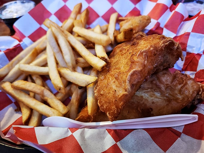 Golden beer-battered cod that's crispier than your favorite late-night talk show host's one-liners.