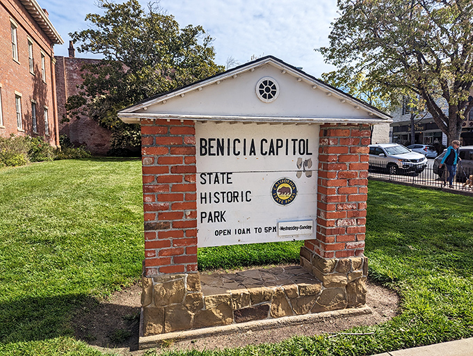 A humble brick sign marks the spot where California briefly found its political center&mdash;proof that great history doesn't always need grand monuments.