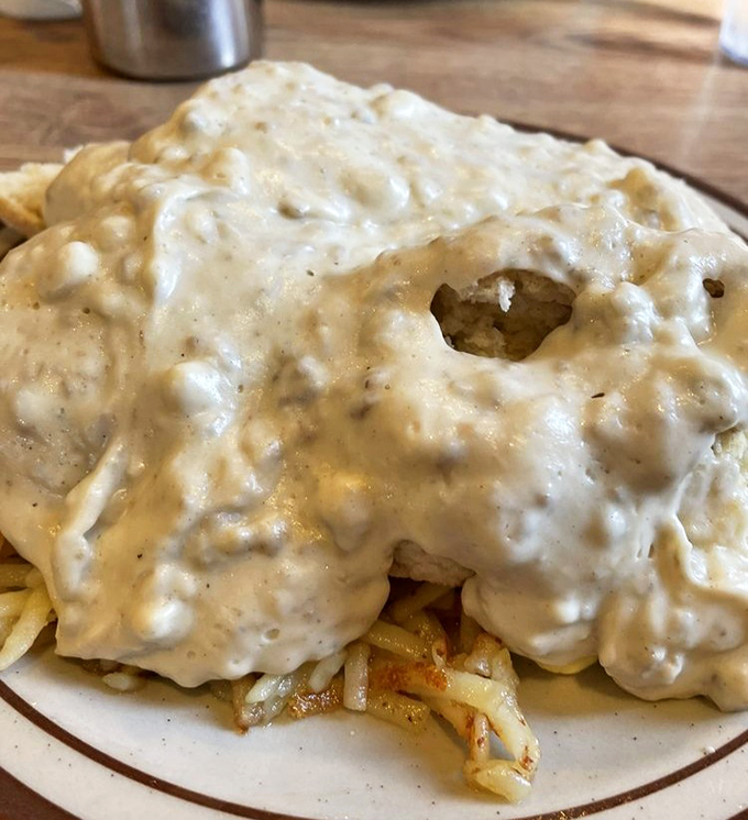 This isn't just biscuits and gravy&mdash;it's an edible security blanket. The chunks of sausage aren't hiding; they're proudly announcing their delicious presence. 