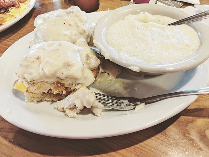 Biscuits and gravy: Southern comfort on a plate. That pepper-flecked gravy cascading over fresh-baked biscuits is what dreams are made of.