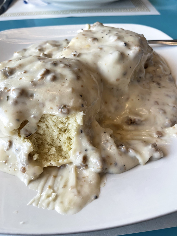 Biscuits and gravy so rich and creamy, they should come with their own retirement plan. This plate is what breakfast dreams are made of.