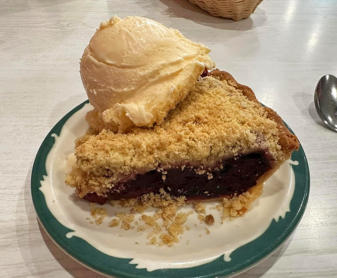 Berry pie meets vanilla ice cream in a romance more perfect than any Hollywood screenplay. The crumble topping adds that essential textural plot twist.