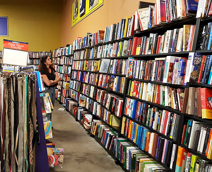 The book section rivals many libraries, minus the late fees. Literary treasures and forgotten bestsellers line these shelves, waiting for their second chapter.