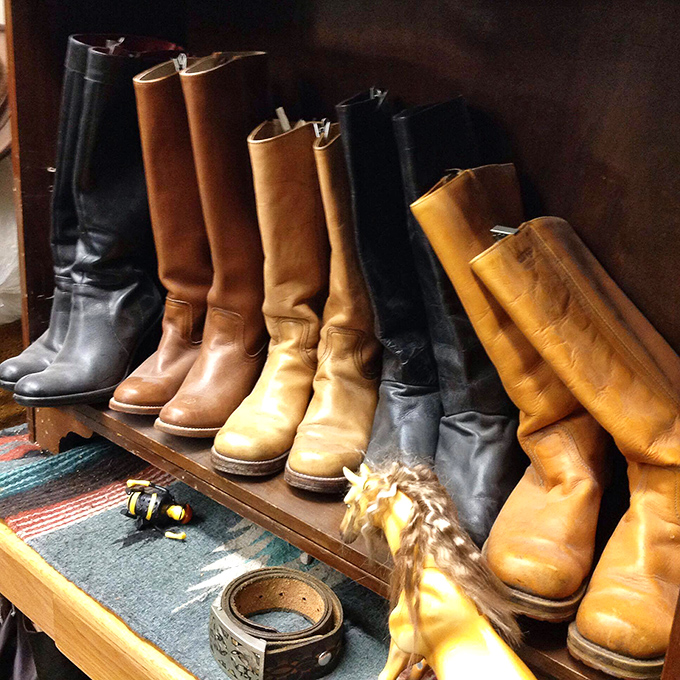 These leather boots have walked miles of stories. Each scuff and crease represents adventures from decades past, standing ready for their next chapter.