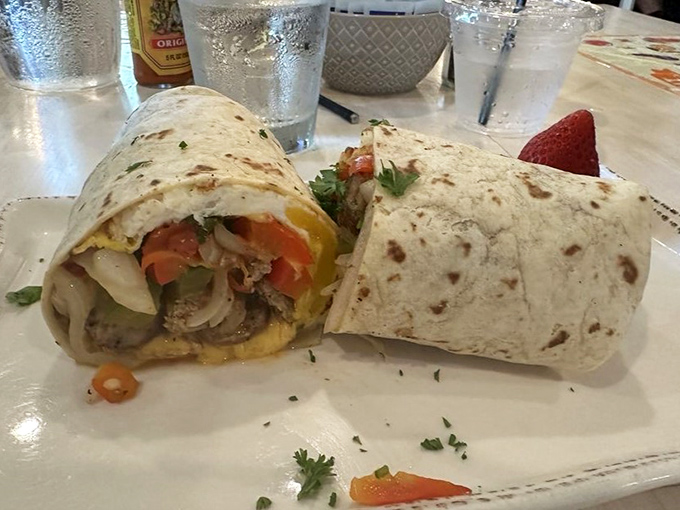 Breakfast burritos: where every essential food group comes wrapped in a warm tortilla hug. This one's bursting with morning promise.