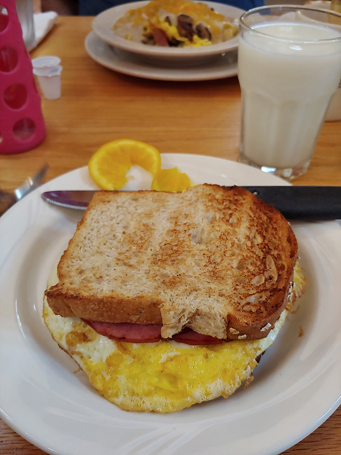 The breakfast sandwich that launched a thousand road trips&mdash;perfectly toasted bread embracing eggs and ham like old friends at a reunion.