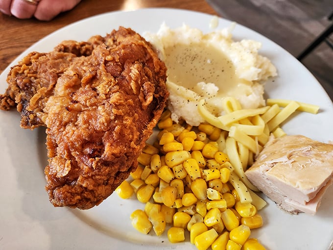 This isn't just fried chicken&mdash;it's a masterclass in crispiness. Those mashed potatoes with gravy could make a grown adult weep with joy.