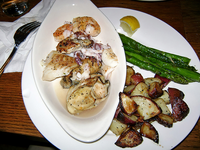 When seafood is this fresh, simple preparation lets quality shine. Perfectly broiled fish and shellfish alongside seasonal vegetables&mdash;ocean-to-plate perfection.