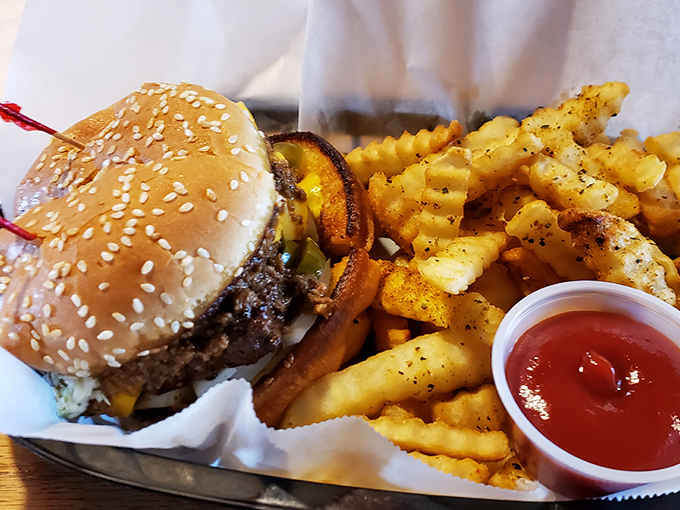 The burger that launched a thousand road trips. That perfect char isn't an accident&mdash;it's the result of a grill that's seen more action than a Hollywood stuntman.