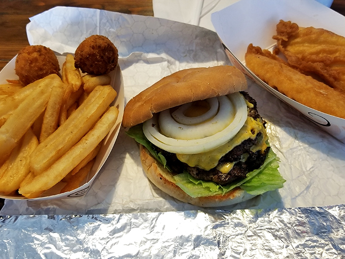 The burger holds its own in this seafood sanctuary, proving Rusty's understands that sometimes landlubbers need love too.