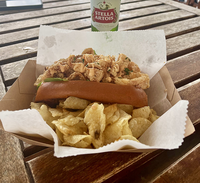 The fried calamari roll: where crispy meets soft in a relationship that works better than most Hollywood marriages.