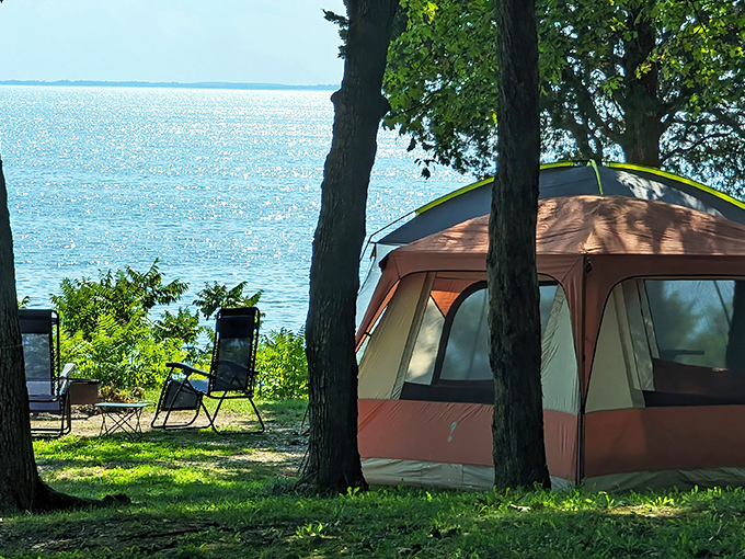 Camping here means waking up to lake views that make your backyard tent setup look absolutely amateur.