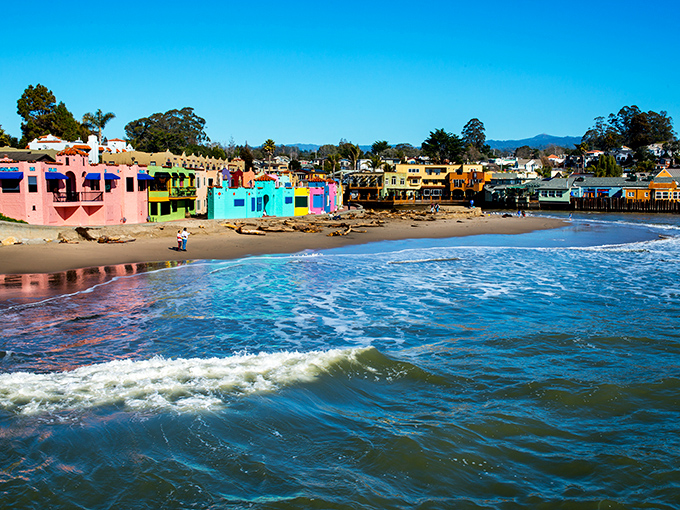 Mother Nature showing off again! Capitola's shoreline delivers postcard-perfect views where vibrant architecture meets the endless blue of Monterey Bay.