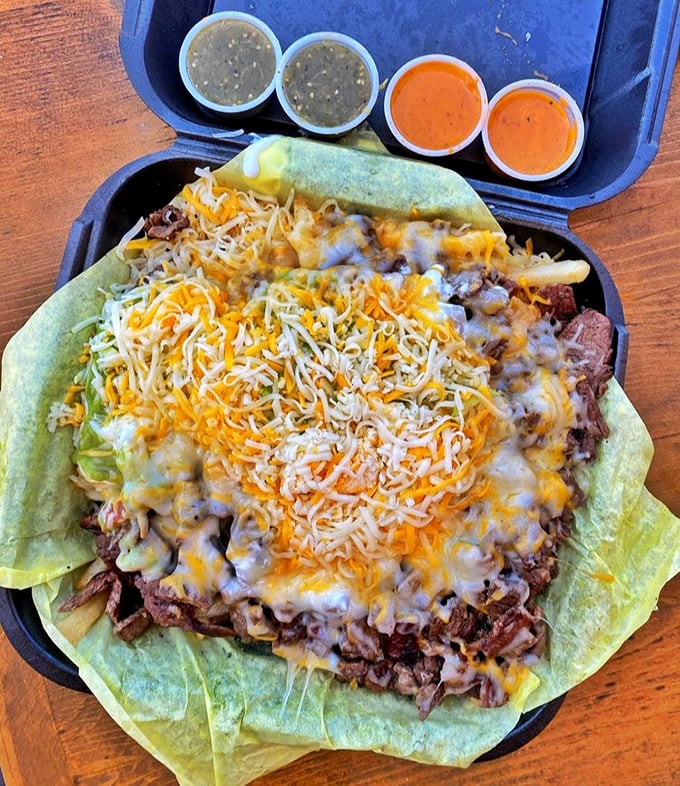 Carne asada fries: where San Diego's culinary genius truly shines. A mountain of crispy potatoes beneath an avalanche of meat, cheese, and happiness.