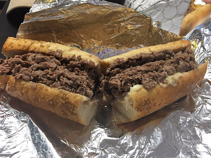 Behold, the reason people cross state lines. Thinly sliced ribeye piled high on a seeded roll &ndash; Philadelphia's most famous culinary export in its natural habitat.