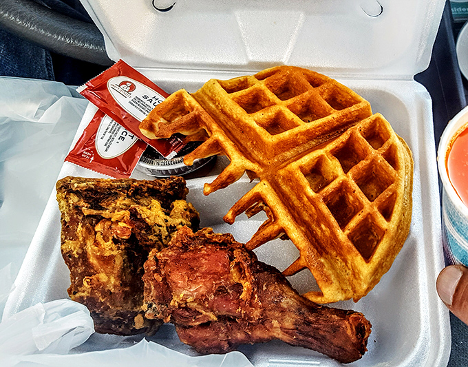 The chicken and waffle combo: where savory meets sweet in a dance that makes breakfast, lunch, and dinner jealous of each other.