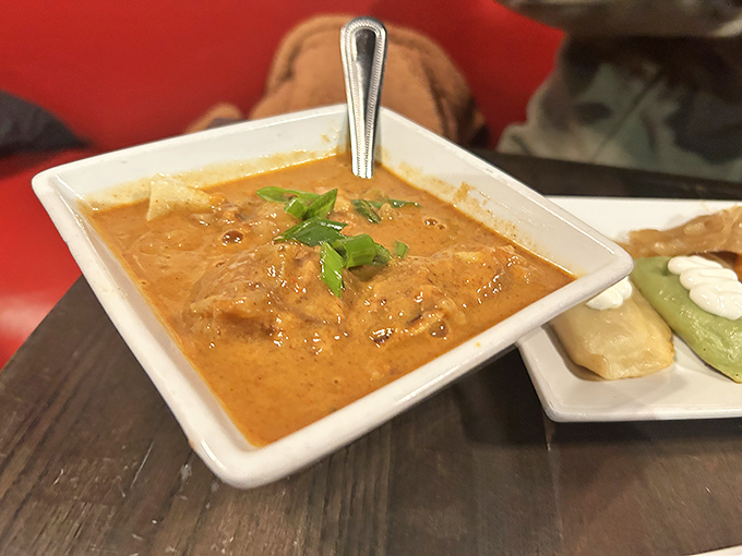 This isn't just soup&mdash;it's a hug in a bowl. Rich, paprika-infused broth with tender chicken alongside colorful pierogies.