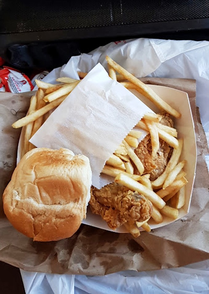 The classic chicken sandwich setup: soft roll, crispy chicken, and fries. Sometimes the simplest combinations are the ones that make you wonder why you ever ate anything else.