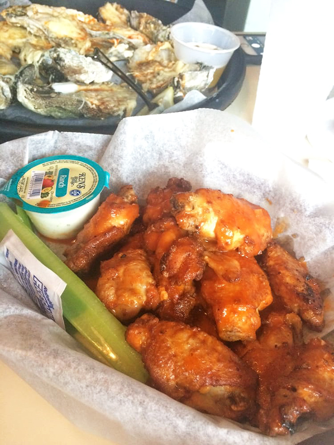 Somewhere between Buffalo and heaven lies these wings, glistening with sauce and promising the kind of flavor that makes conversation pause mid-sentence.
