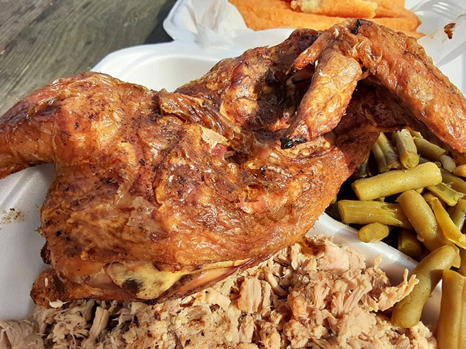 Half chicken, smoky pork, and green beans&mdash;a Southern trinity that proves heaven exists and has a smoker out back.