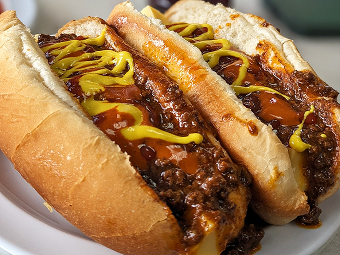 When chili meets hot dog in this glorious union, mustard becomes the golden ribbon tying it all together beautifully.