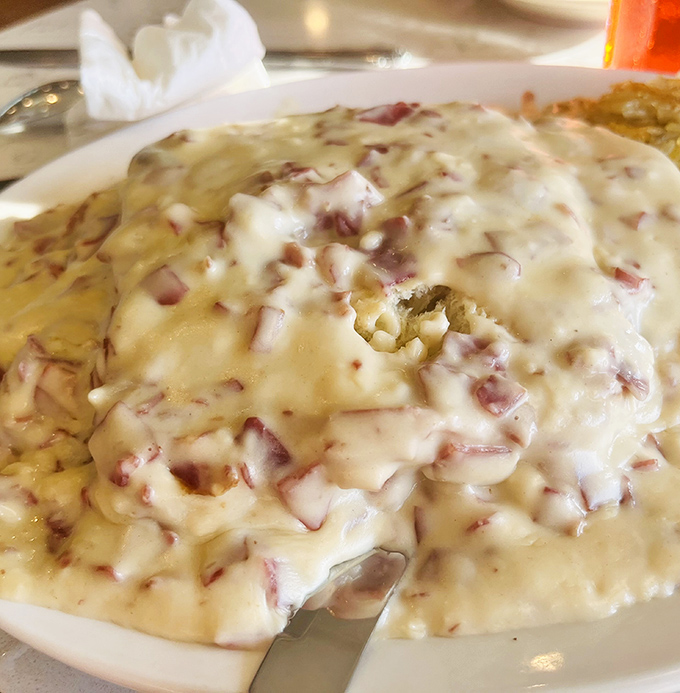 Creamed chipped beef that would make your grandmother nod in approval. This velvety classic blankets everything beneath it in savory, nostalgic goodness.