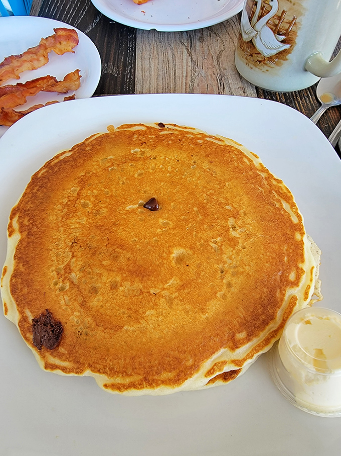 This chocolate chip pancake isn't just breakfast&mdash;it's therapy. Golden-brown perfection with melty chocolate surprises waiting to brighten your morning outlook.