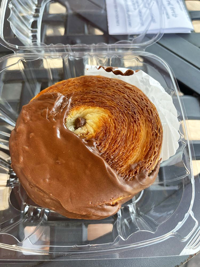 Half-dipped in chocolate, this croissant doesn't believe in moderation—and frankly, neither should you when visiting Lewes.
