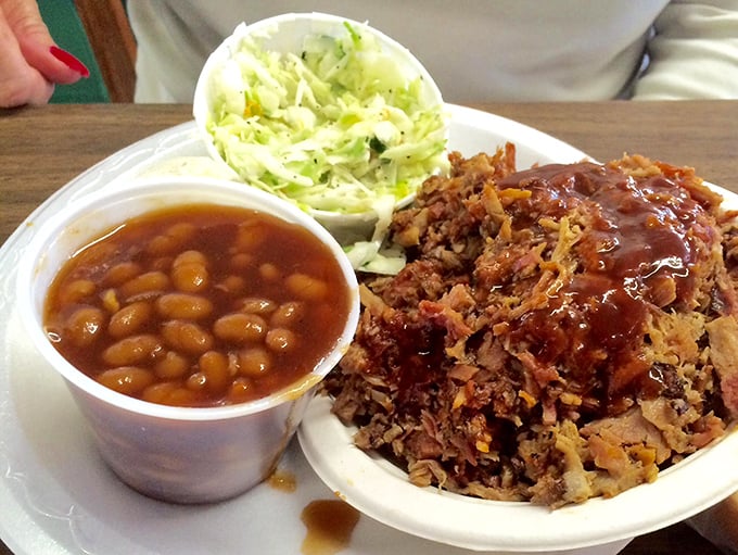 Chopped pork with a side of slaw and beans &ndash; the holy trinity of Southern barbecue that makes you wonder why you'd ever eat anything else.