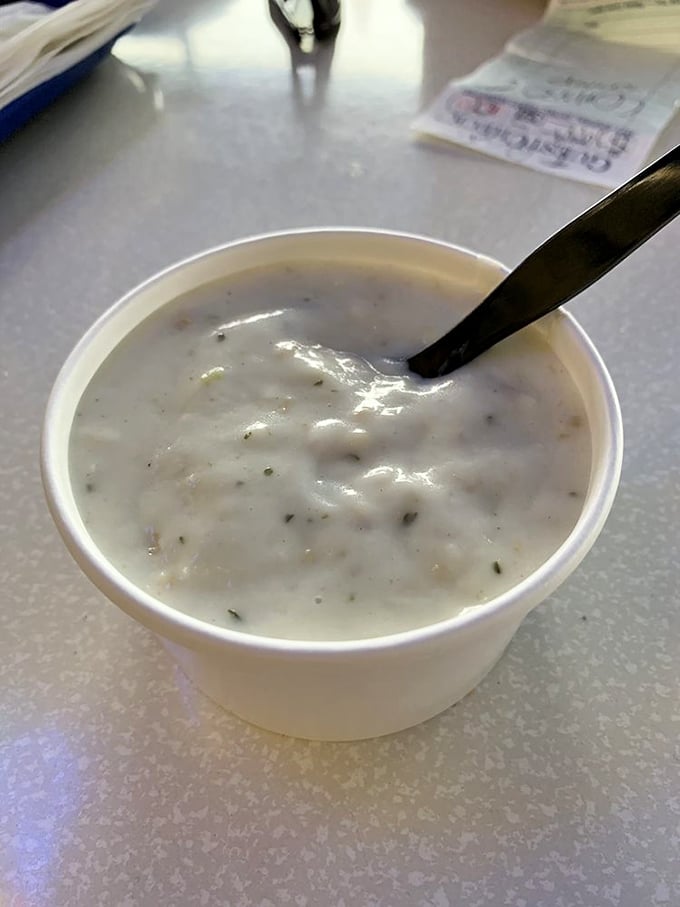 The legendary clam chowder in all its creamy glory. One spoonful and you'll understand why people make pilgrimages to this harbor haven.