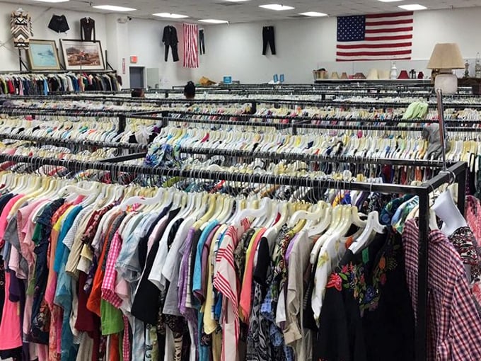 The clothing section resembles a fabric library, meticulously organized by type and color. Each hanger holds a story waiting for its next chapter.