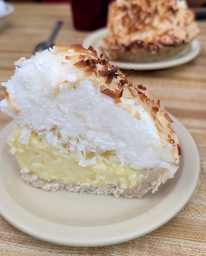 Coconut cream pie that would make your grandmother both proud and jealous. That meringue is practically touching the ceiling!