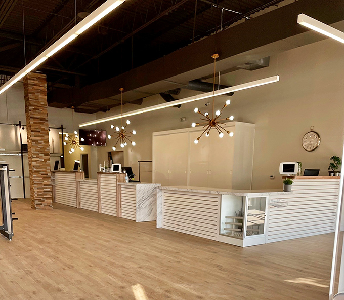 Modern, sleek, and nothing like the cluttered thrift stores of yesteryear. This checkout area feels more boutique than bargain bin.