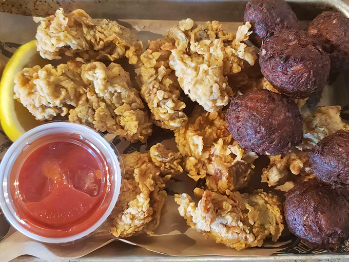 Crab Nuggets and Fried Oysters&mdash;a match made in heaven. Like finding an extra fry at the bottom of the bag, but way better.
