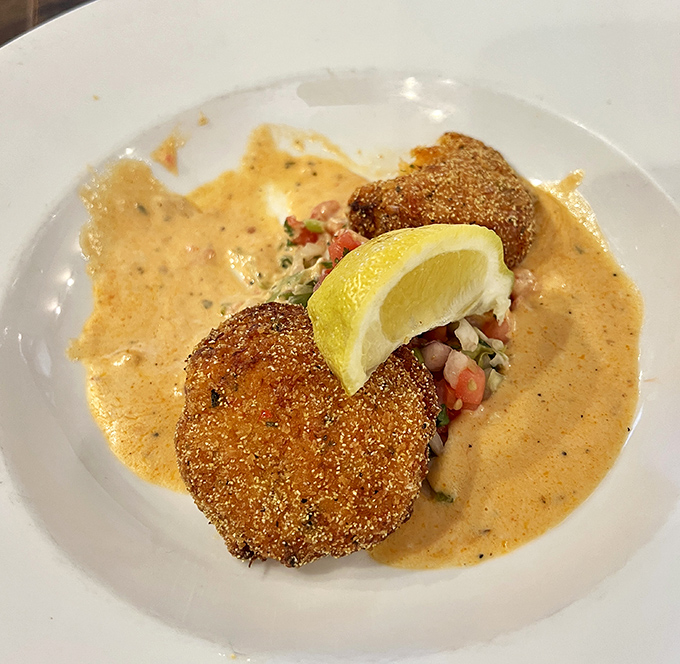 These crab cakes aren't just good, they're "text your friends immediately" good. The creamy sauce is practically drinkable.