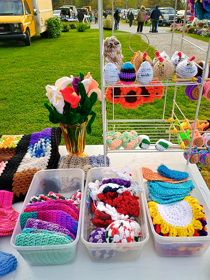 Handcrafted coziness in every stitch. These crocheted creations prove that Michigan grandmas weren't just making afghans&mdash;they were preparing inventory for future flea markets.