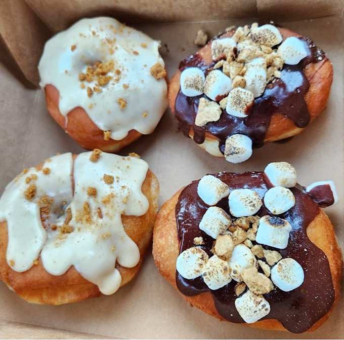 S'mores donuts? Someone deserves a Nobel Prize for these. The perfect marriage of campfire nostalgia and bakery brilliance on full display.