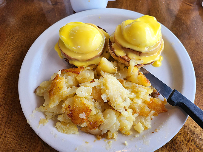 Eggs Benedict that would make the fanciest brunch spot jealous. Those yolks look ready to create their own sauce masterpiece.