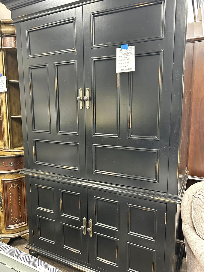 This stately black armoire isn't just furniture; it's architectural salvation for cluttered homes. Timeless craftsmanship that puts flat-pack to shame.