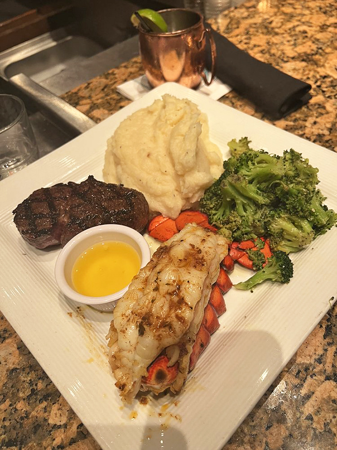 Land and sea unite in perfect harmony. This surf and turf plate doesn't just satisfy hunger—it resolves existential dining dilemmas.