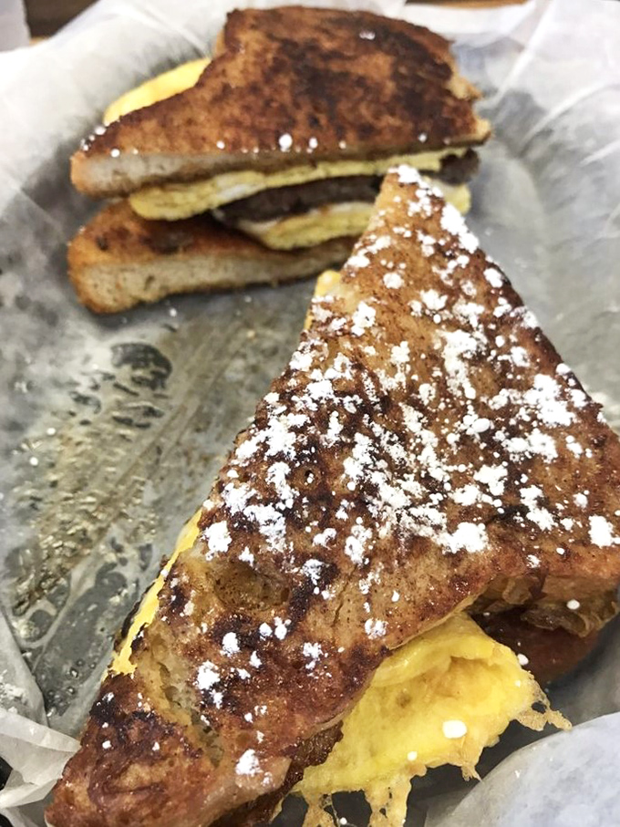 French toast that looks like it's been kissed by the morning sun. Powdered sugar snowfall makes breakfast feel like a celebration.