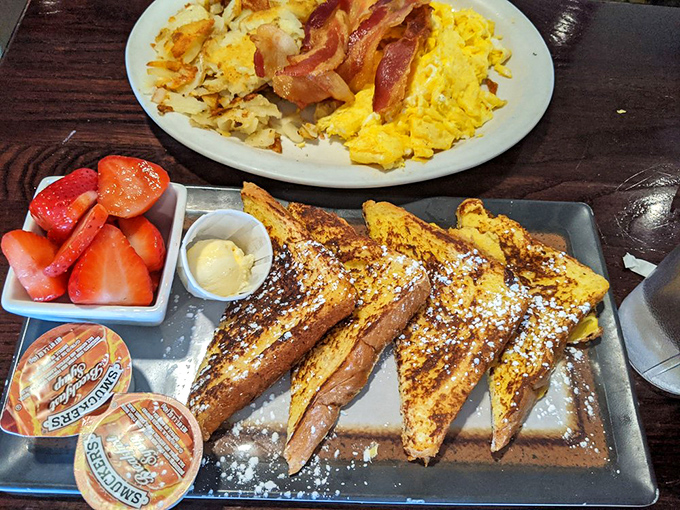 French toast so gloriously thick and custardy, it makes you question why you ever settled for thin imposters elsewhere.