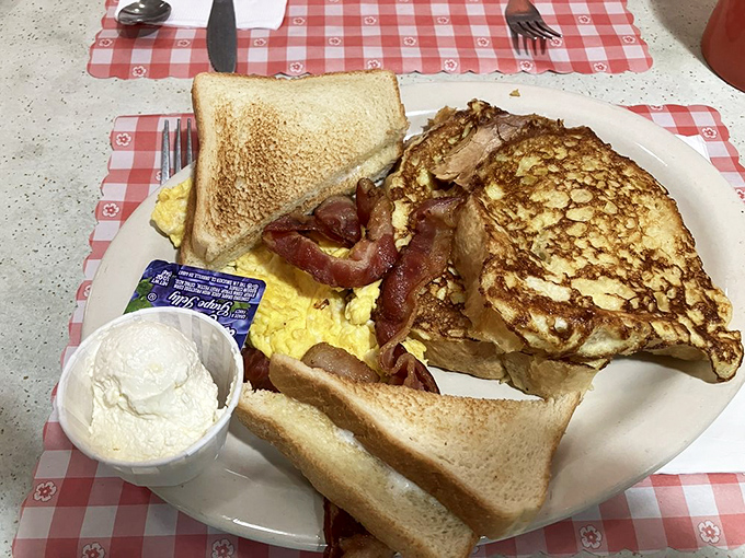 Breakfast perfection doesn't exi&mdash; wait, it does! Golden French toast, crispy bacon, and eggs that remind you why mornings were invented.