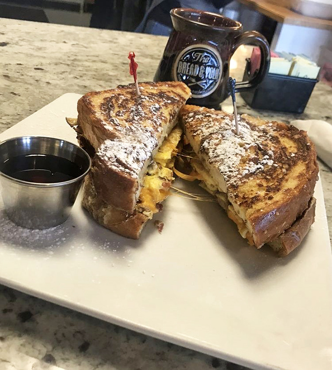 This isn't just French toast&mdash;it's a breakfast sandwich that went to culinary school. Note the perfect golden crust and generous maple syrup.