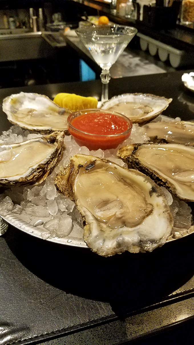 These oysters on ice look so pristine they deserve their own red carpet. The perfect first date with the Atlantic Ocean.