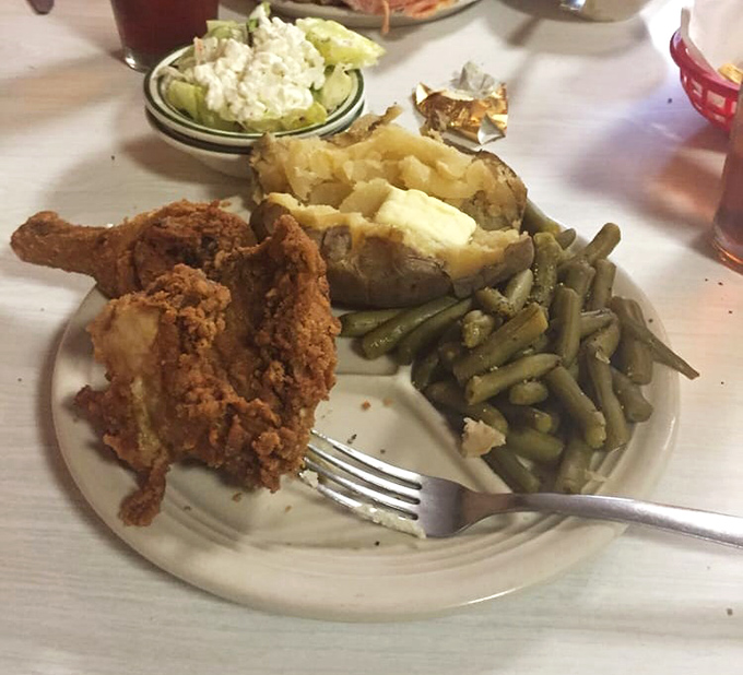 Fried chicken with that crackling golden crust that makes a satisfying sound when you bite into it&mdash;paired with the holy trinity of comfort sides.